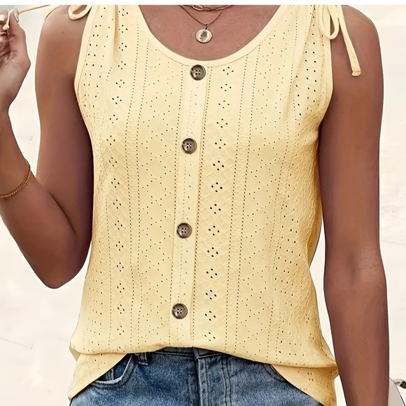 Tops | Yellow Eyelet Buttondown Top | Poshmark